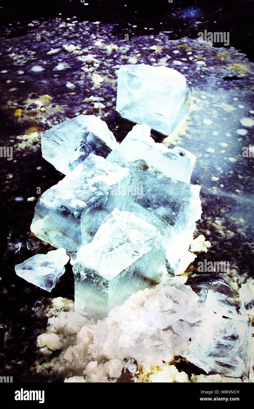 The macro structure, pattern and crystals of newly formed ice called ...