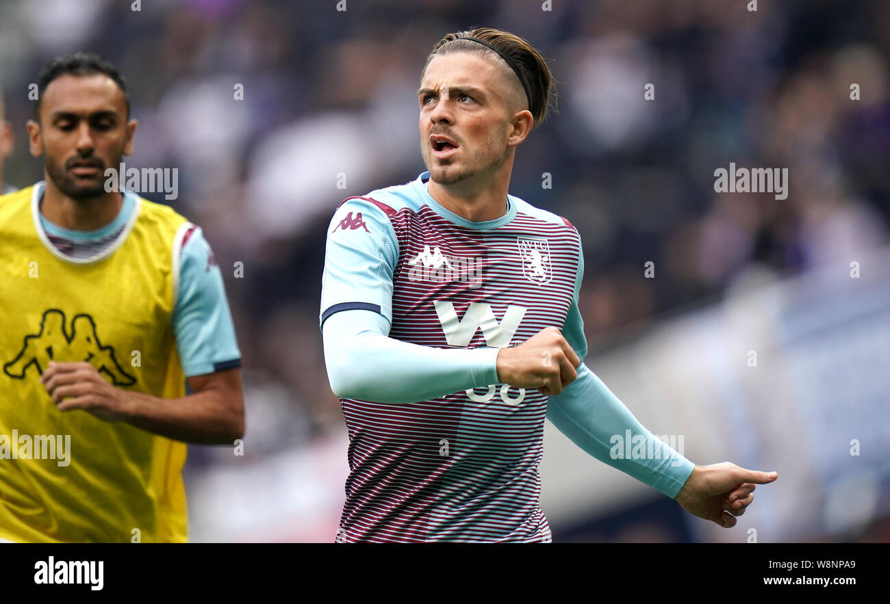 Aston Villa's Jack Grealish warms up prior to during the Premier League ...