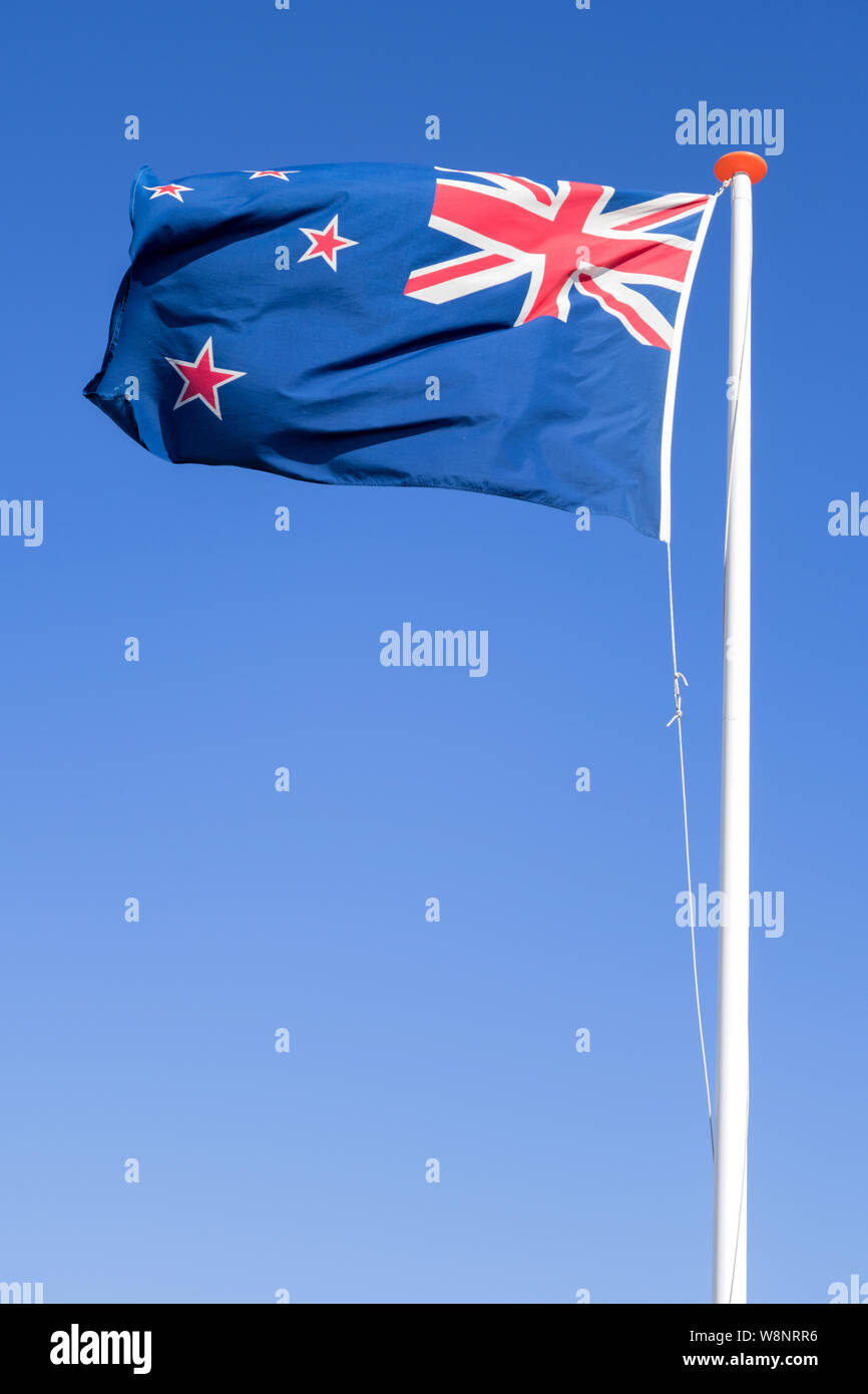 flag of New Zealand flying in the wind Stock Photo - Alamy