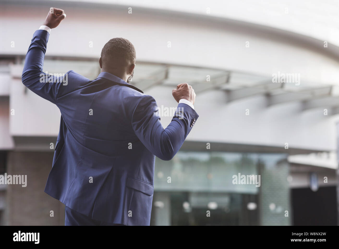 African american job seeker celebrating successful interview Stock ...
