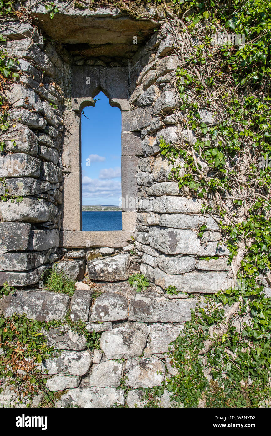 Windows details of a Church ruins in Carraroe, Conemara, Galway ...