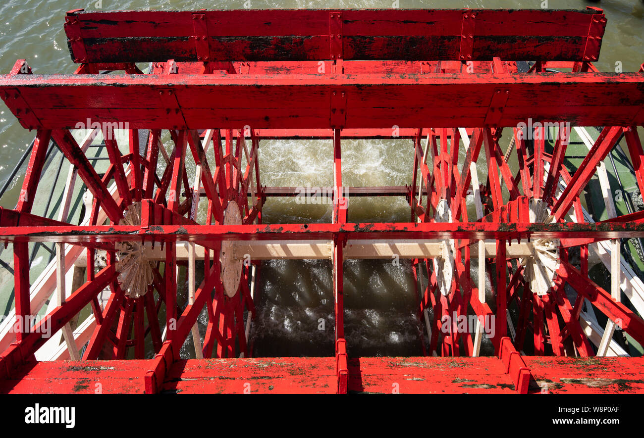 Red paddle wheel in motion. Mississippi River. New Orleans Stock Photo ...