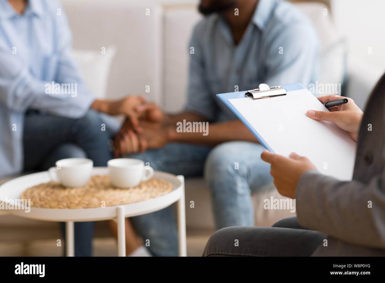 Unrecognizable Black Couple Making Up After Fight On Therapy Session ...