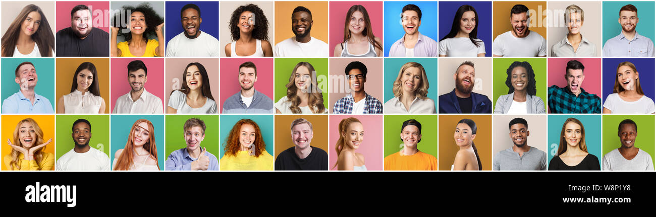 Collage of diversed people expressing positive emotions Stock Photo - Alamy