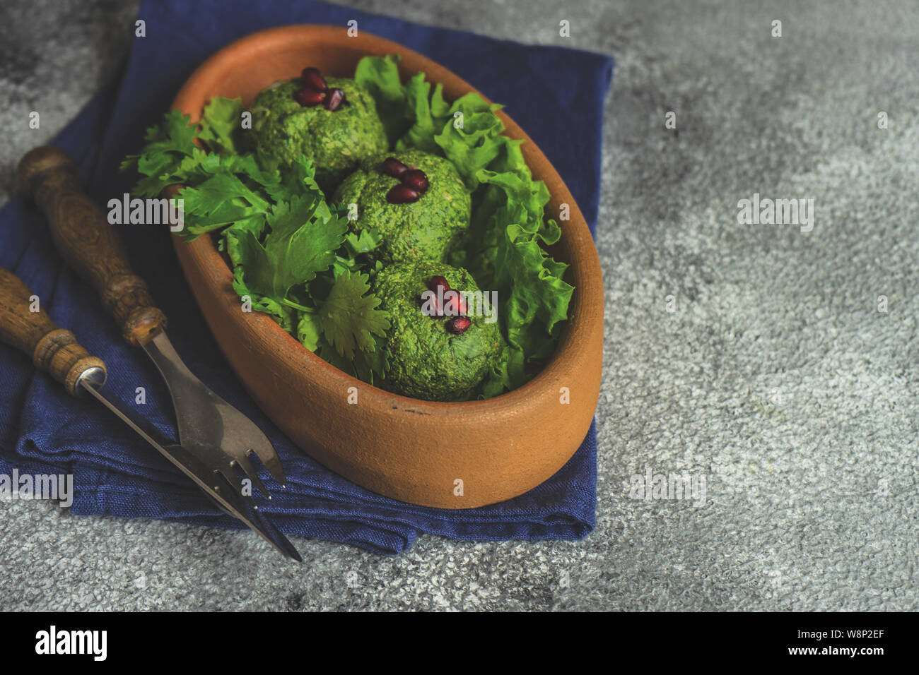 Traditional georgian dish, pkhali (phali) on stone background with copy ...