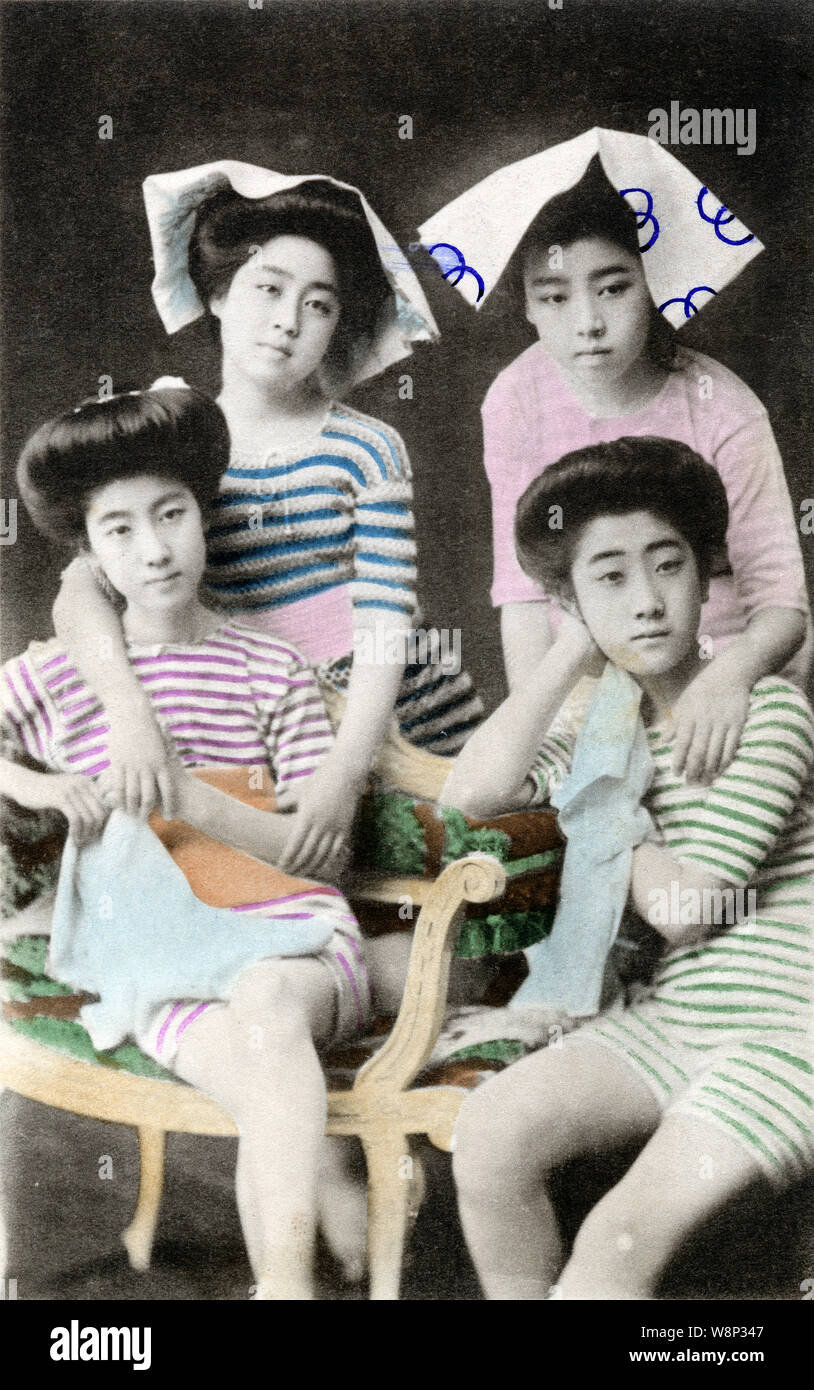 [ 1910s Japan - Japanese Women in Bathing Suit ] — A studio photo of ...