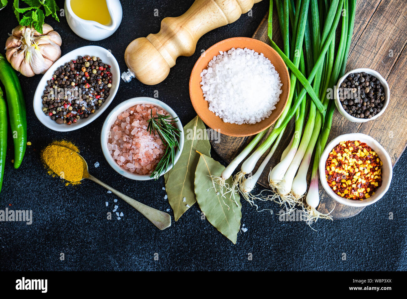 Frame with traditional georgian spices on rusty stone background with ...
