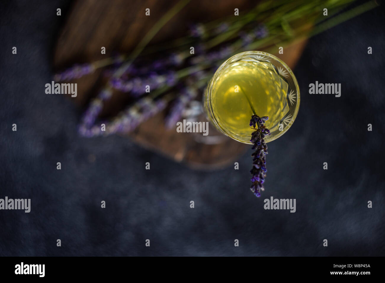 Traditional italian lemon alcohol drink limoncello with lavender ...