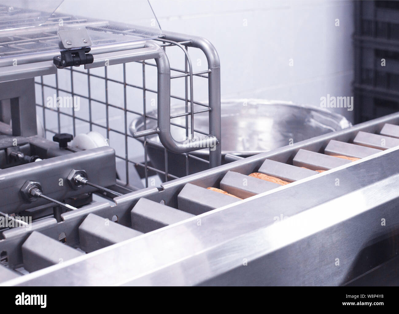 Automatic modern custard cake line with cream and boiled condensed milk ...