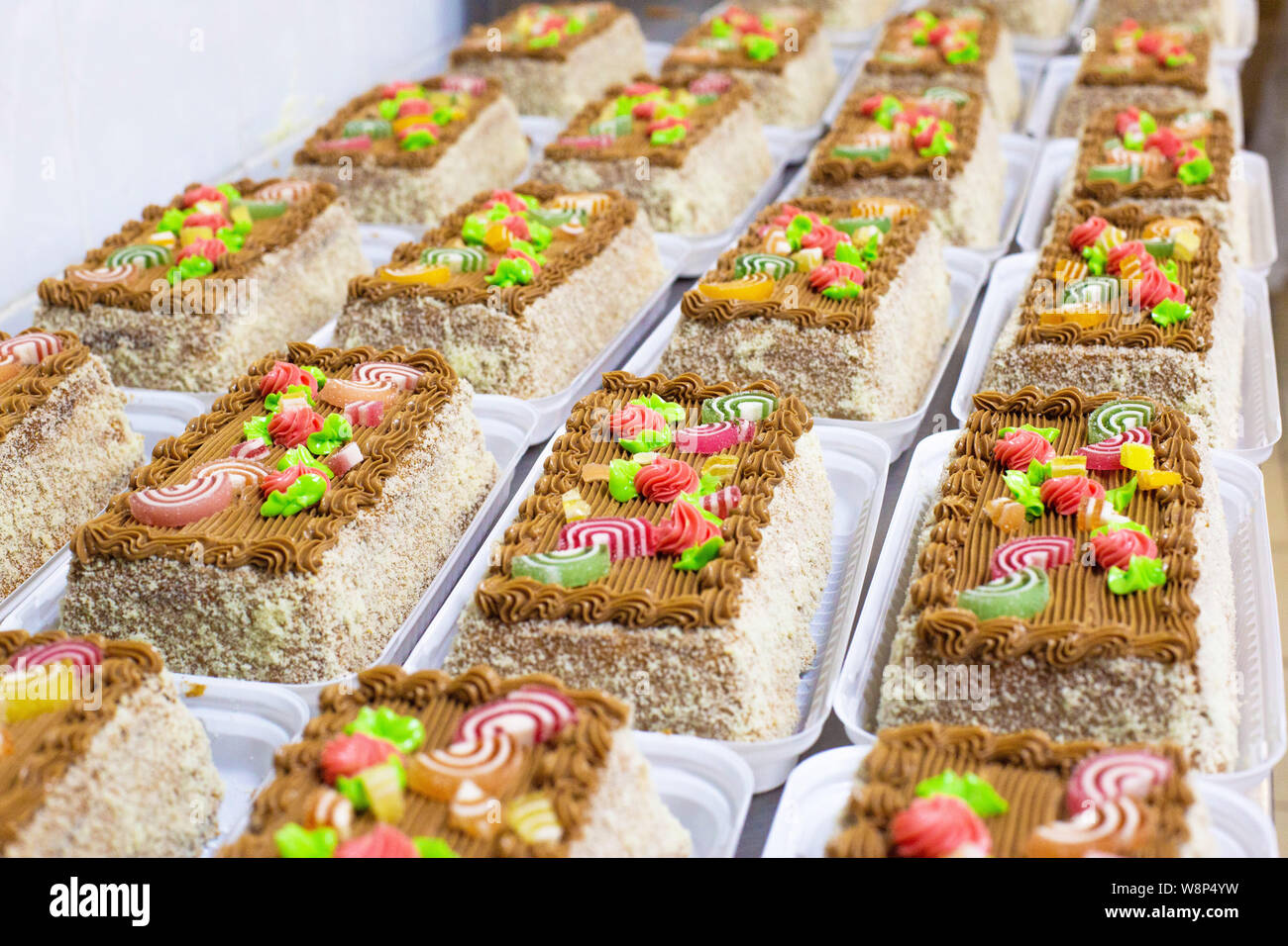 A lot of beautiful multi-colored cakes with marmalade. Cake Tale, copy ...