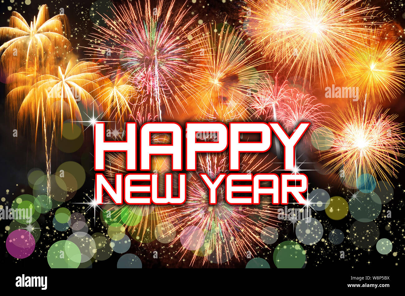 Happy New Year with colorful fireworks Stock Photo - Alamy