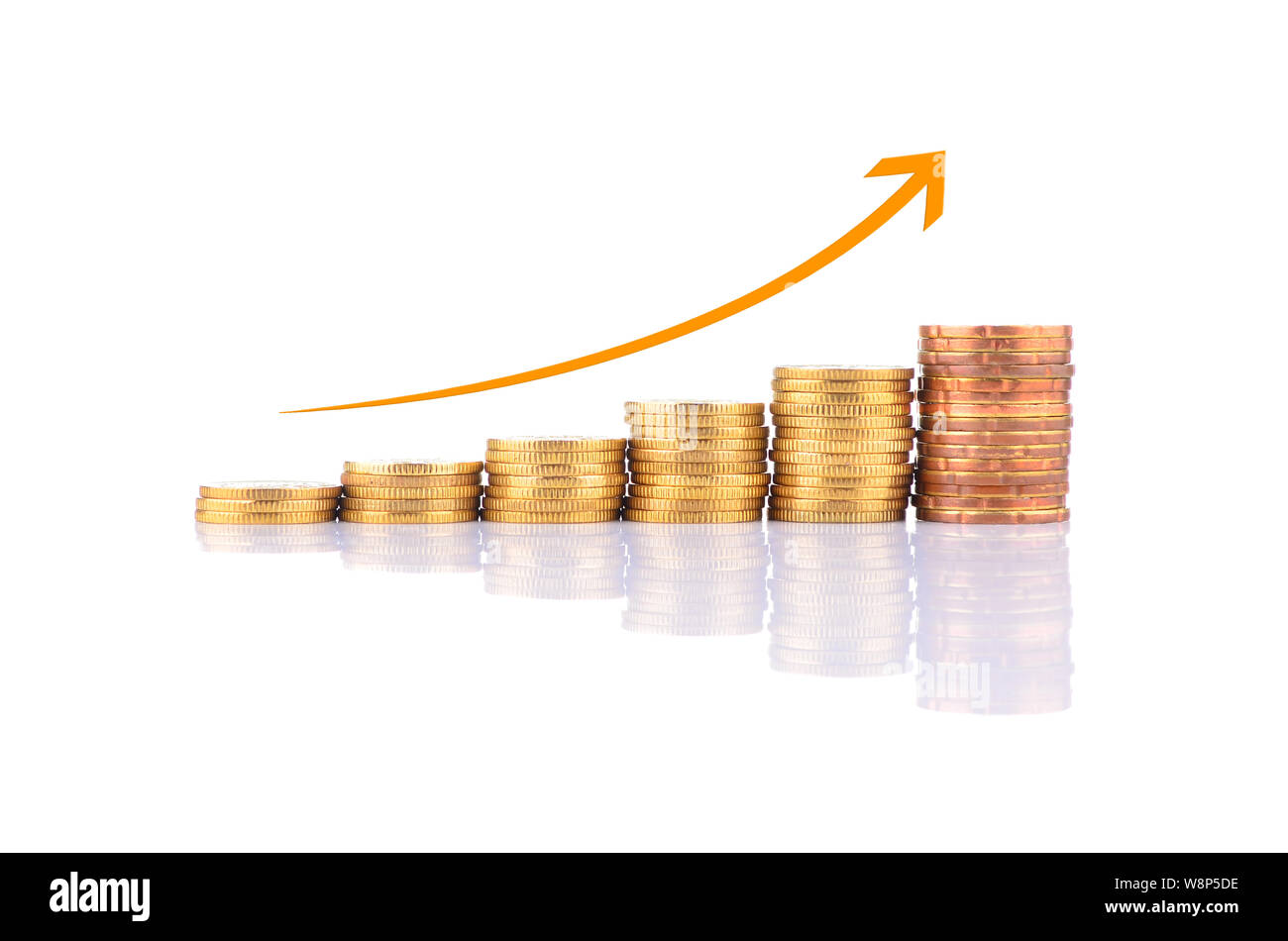 Gold coins on white background. Business Growth Concept Stock Photo - Alamy