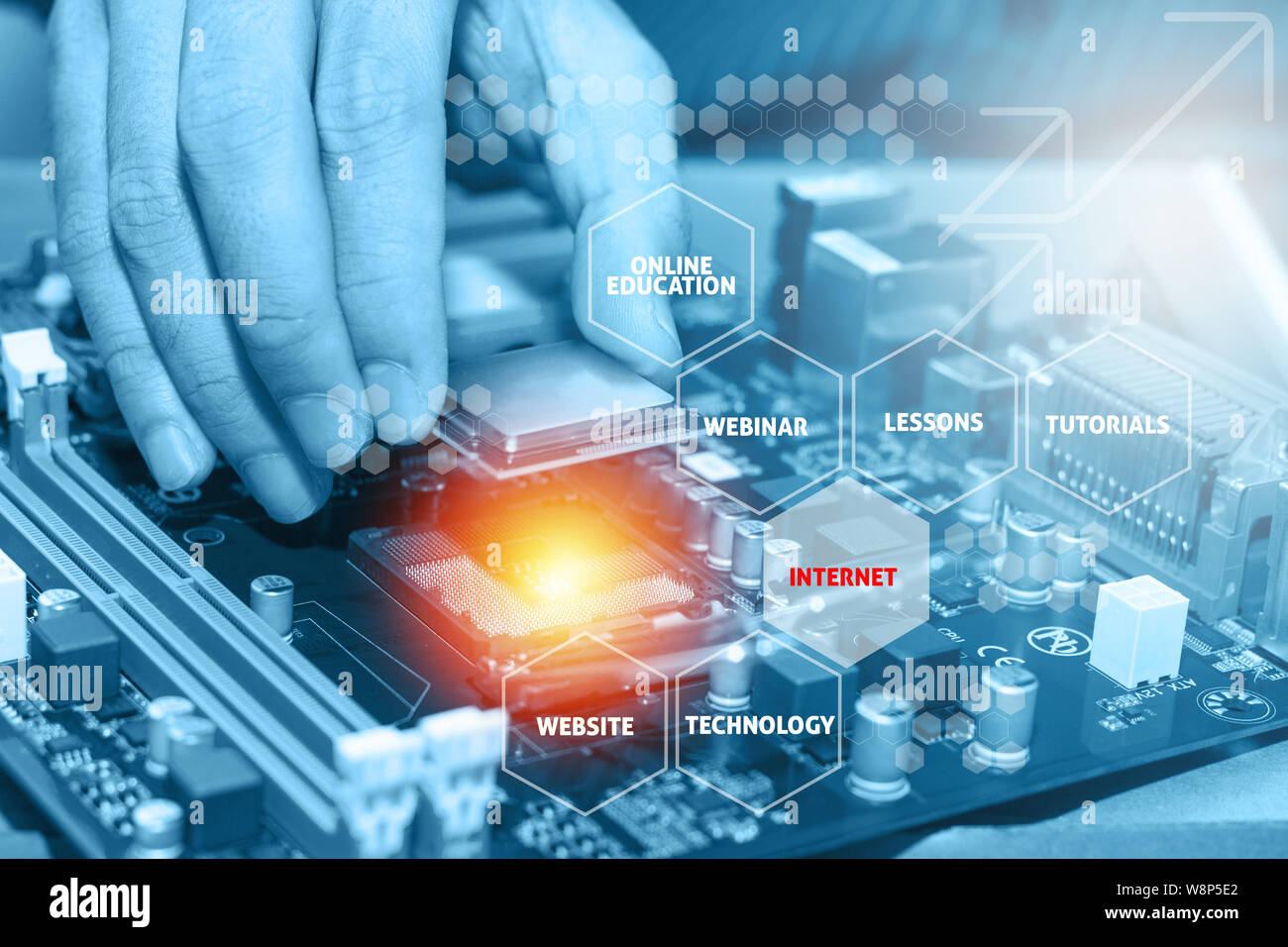 Assembling high performance personal computer. Online Education Concept ...