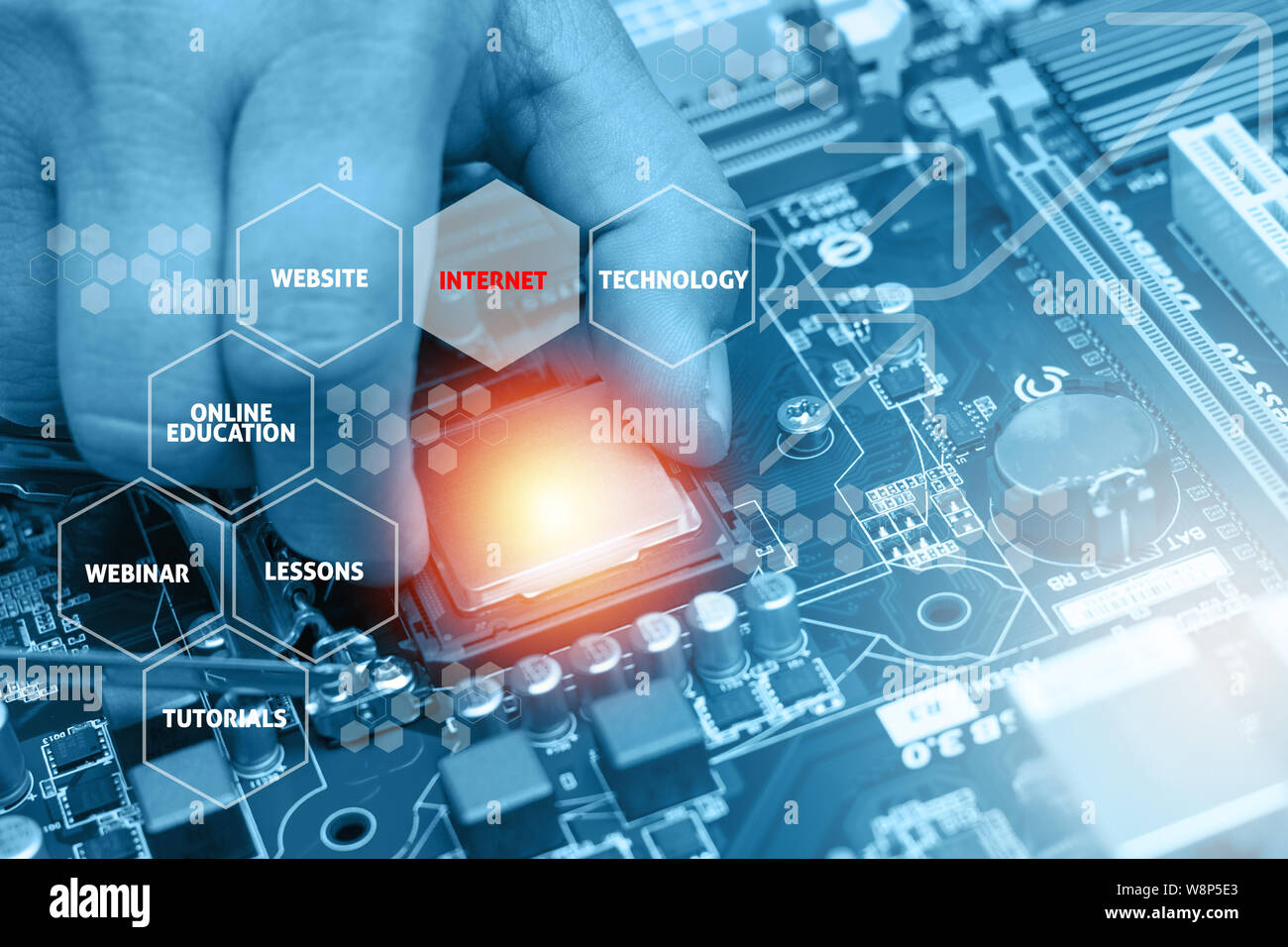 Assembling high performance personal computer. Online Education Concept ...