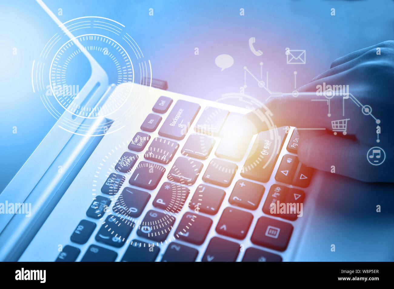 Woman hand touching laptop computer keyboard Stock Photo - Alamy