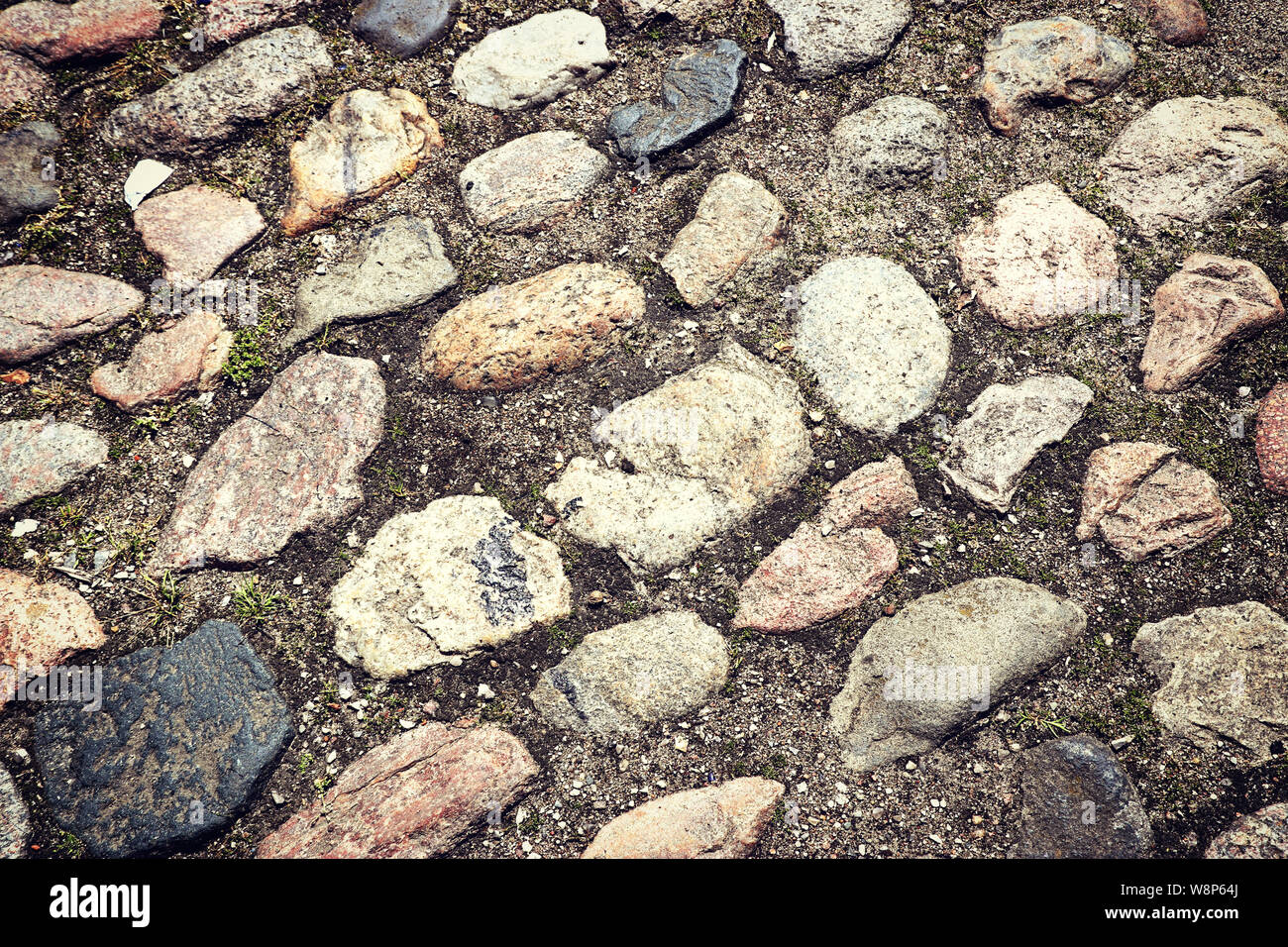 Ancient street pavement made of levelled stones into the ground Stock ...