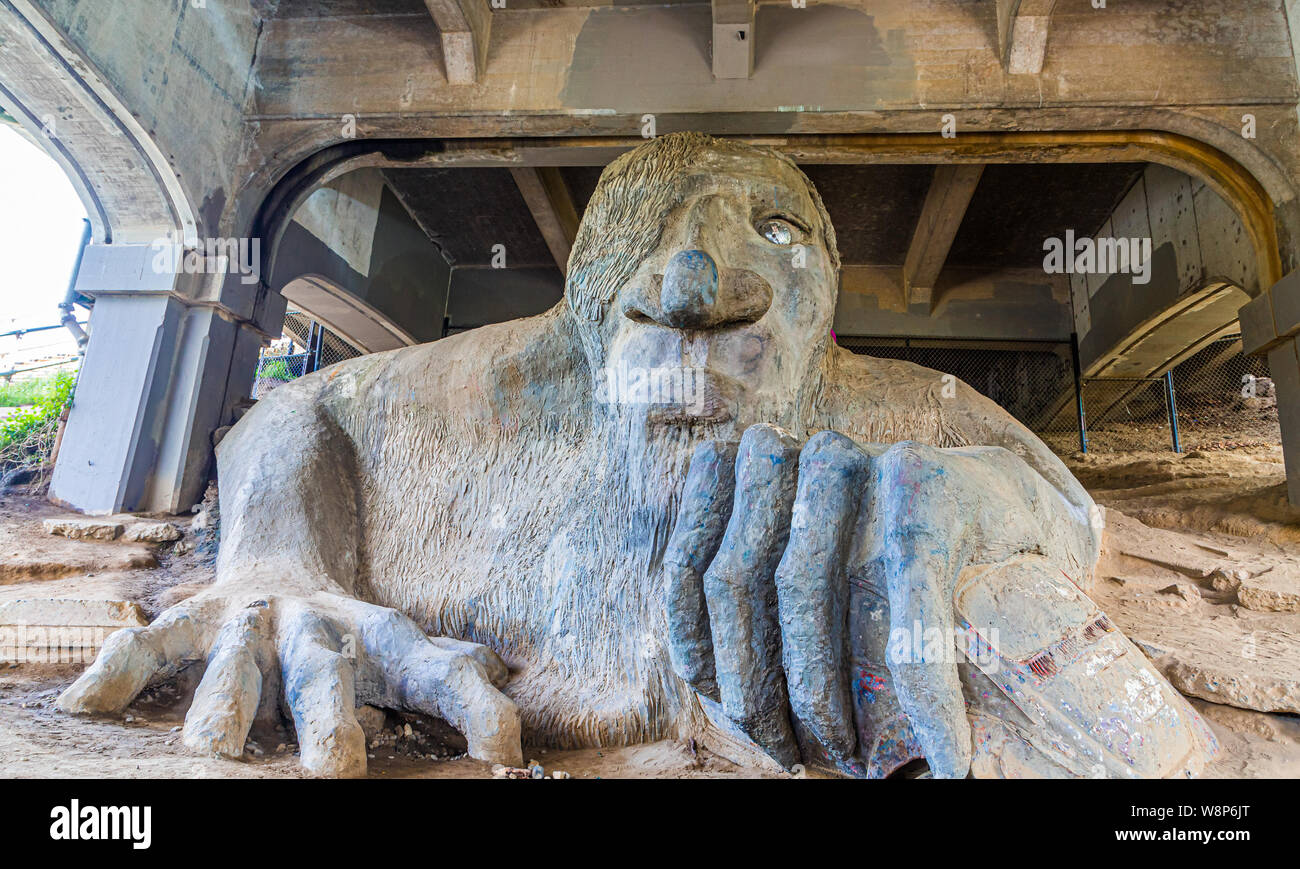 The Famous Troll Under The Fremont Bridge In Seattle Washington Stock