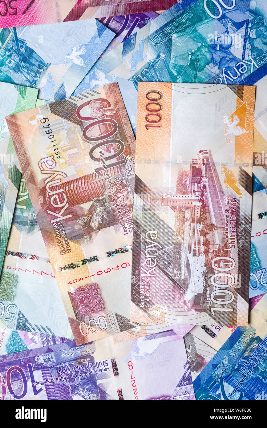 New 2019 Kenyan 1000 Shilling bank notes on top of other bank notes in ...