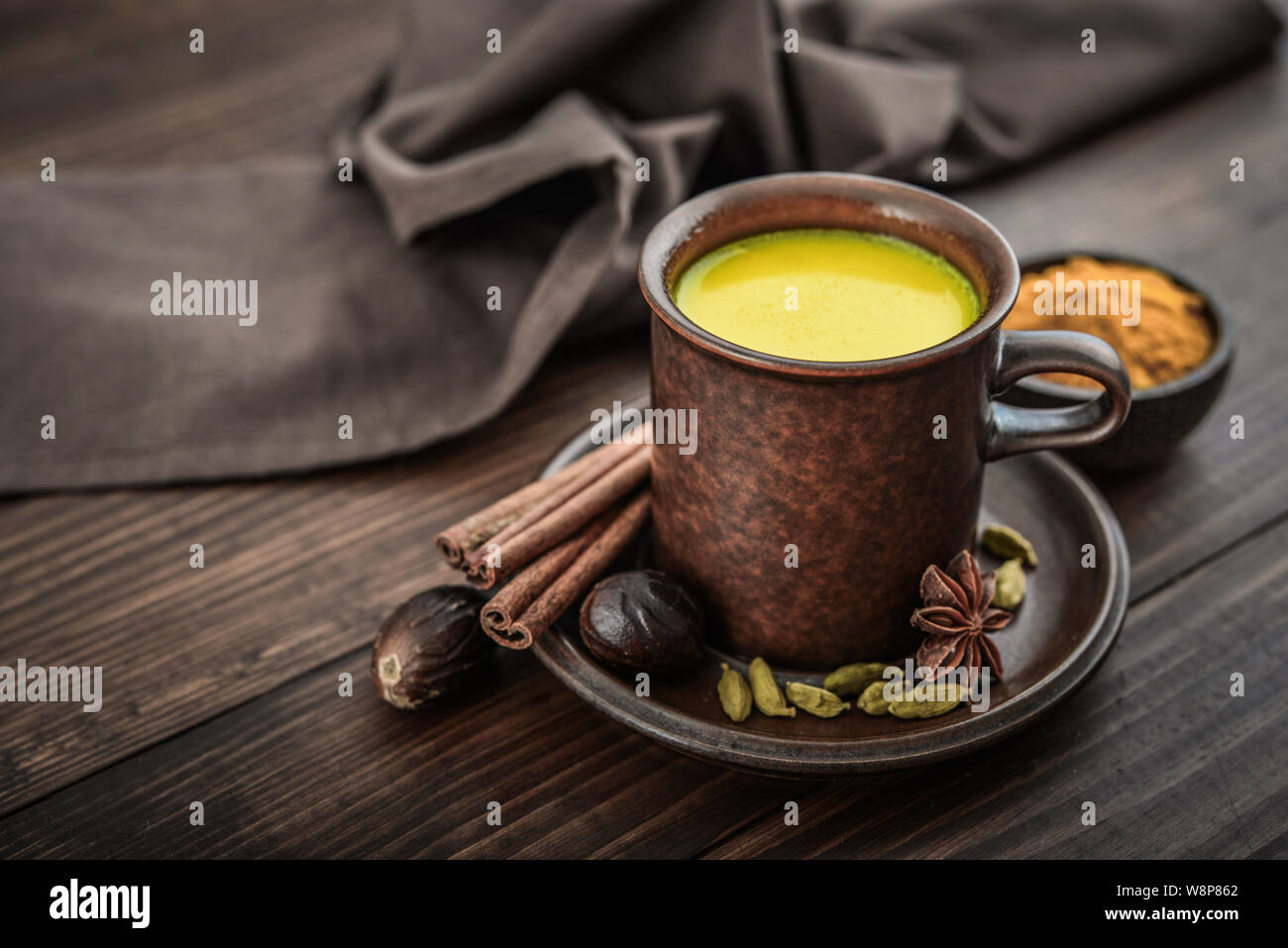 Traditional Indian drink turmeric milk is golden milk with cinnamon ...