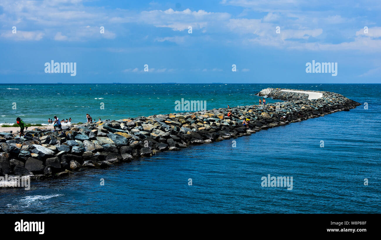 Reyna pier and beach at Faleza Nord coast in Constanta , Romania Stock ...