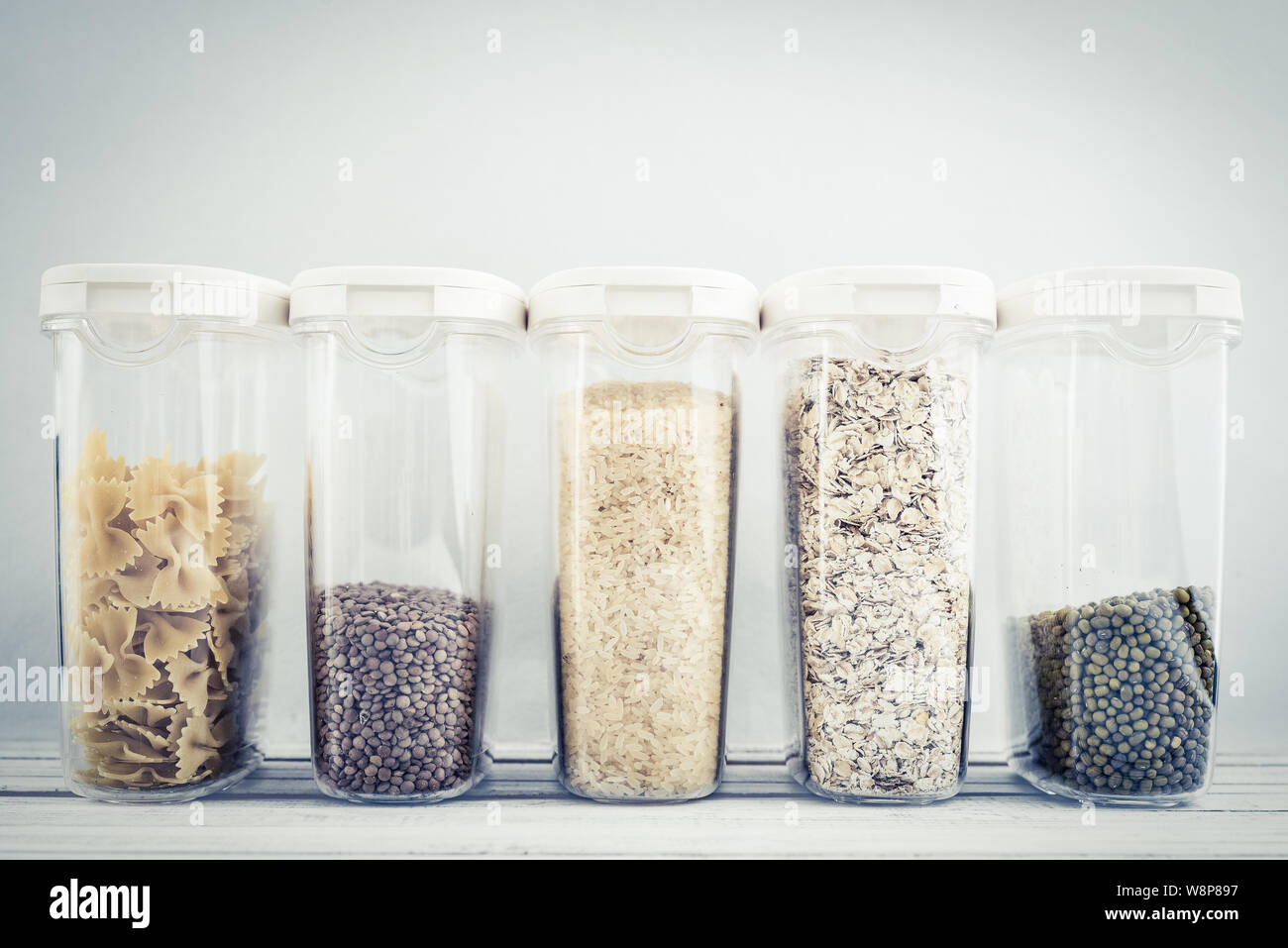 Various uncooked cereals, grains, beans and pasta for healthy cooking ...