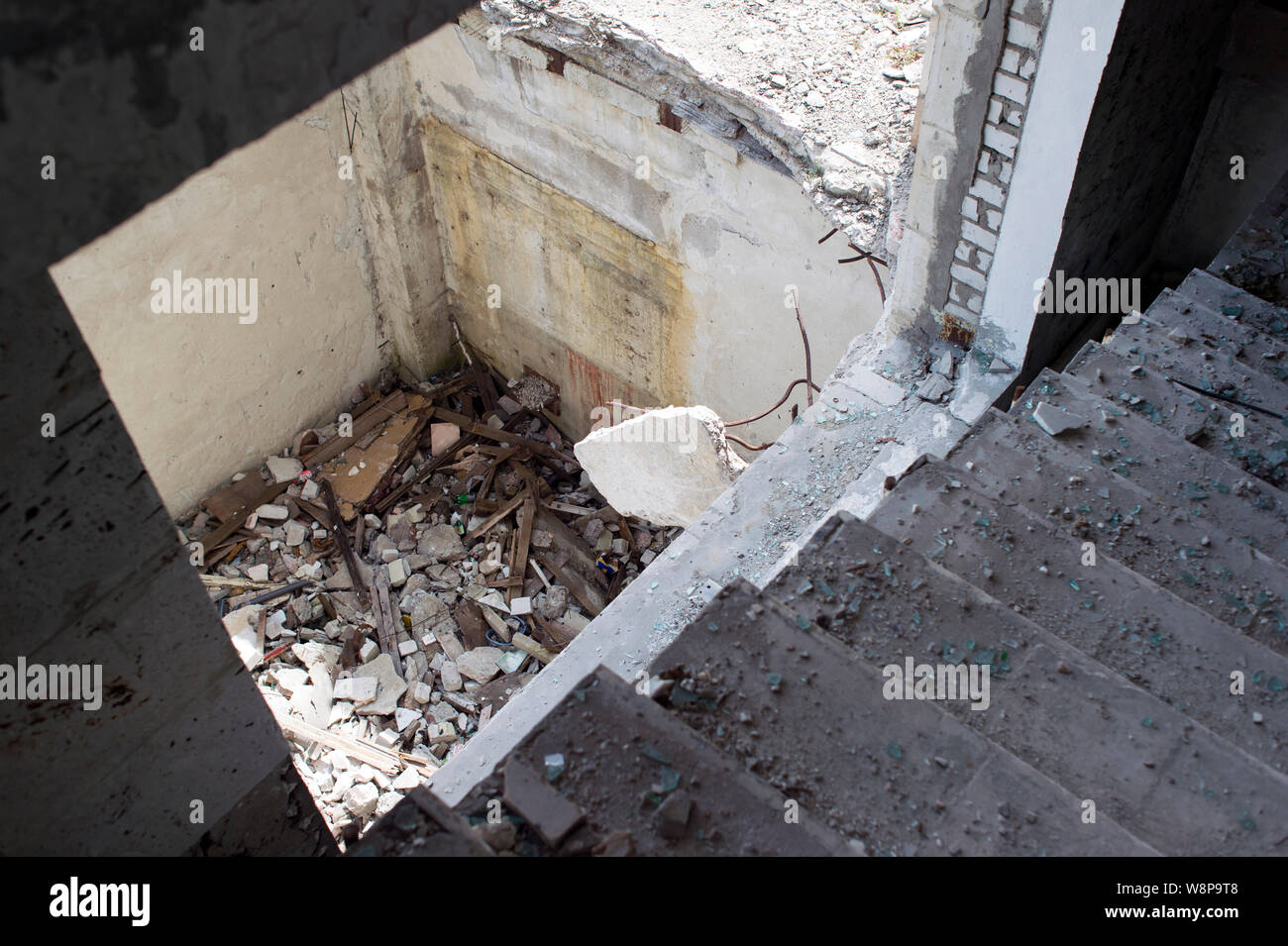 Top view of the stairs and the Elevator shaft of the destroyed building ...