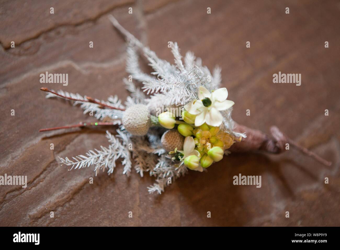 Winter Country Style Wedding Button Hole Stock Photo - Alamy