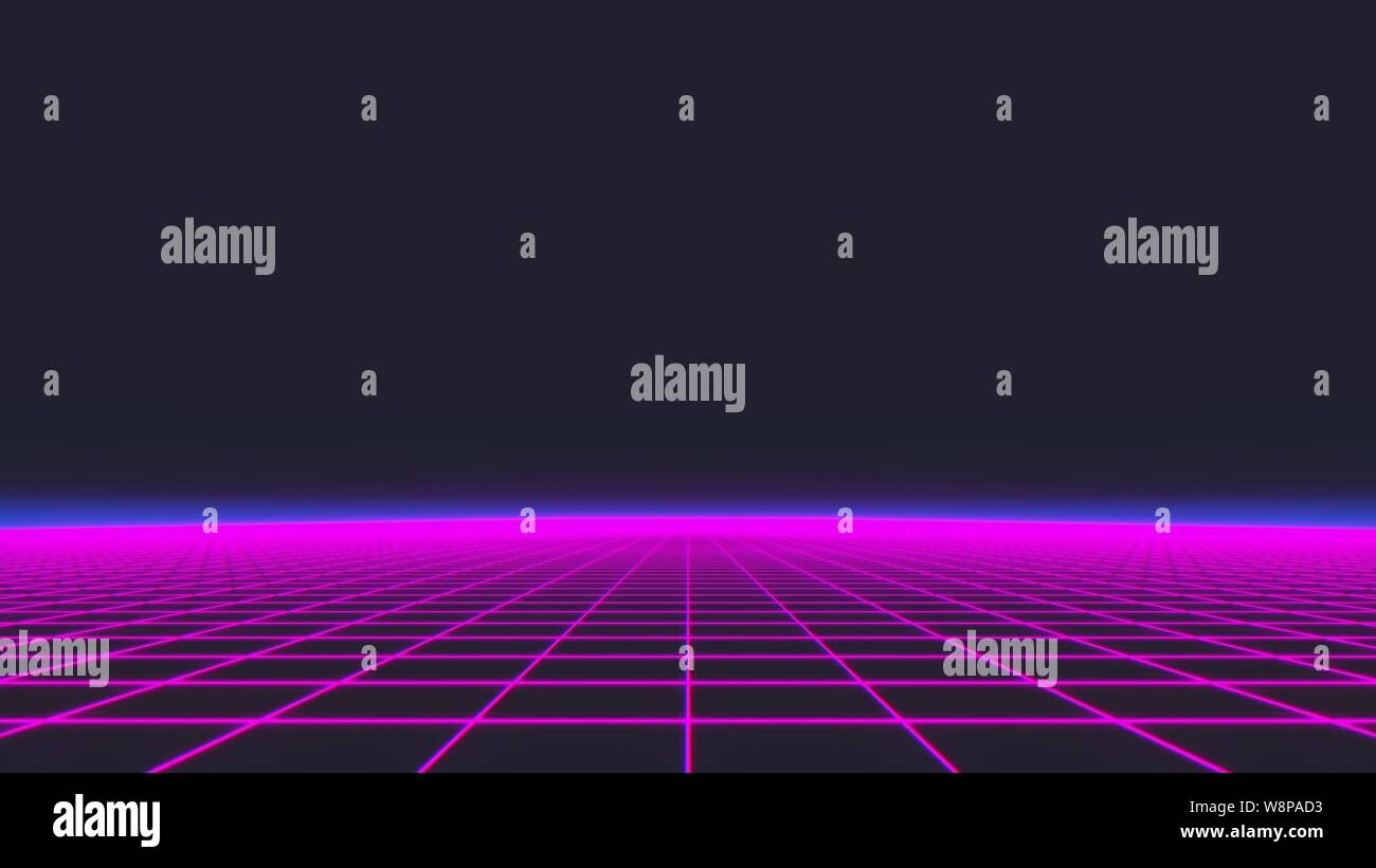 Synthwave wireframe net 80s Retro Futurism Background 3d illustration ...