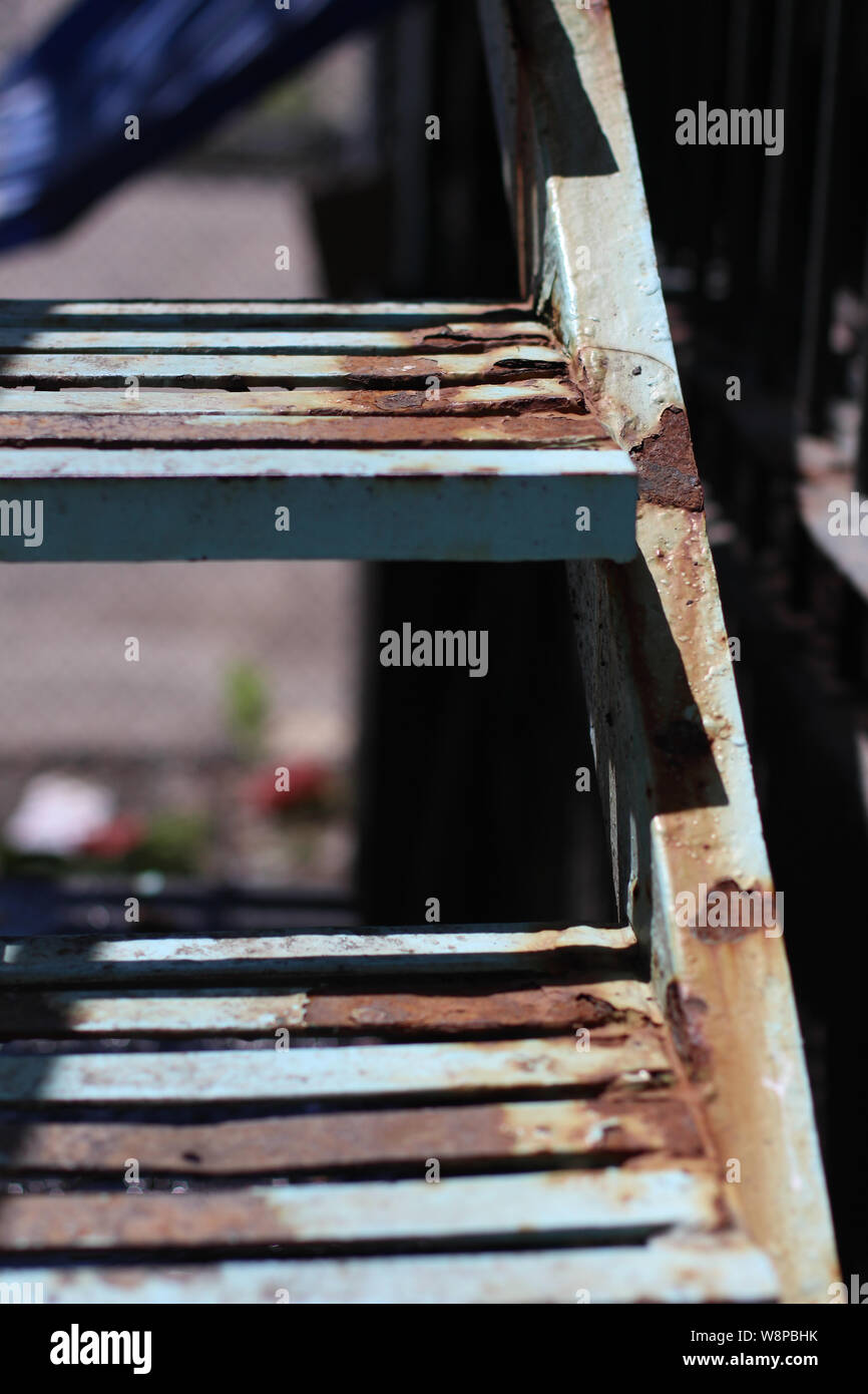 Closeup of a rusty metal staircase at graffiti alley in toronto Stock ...