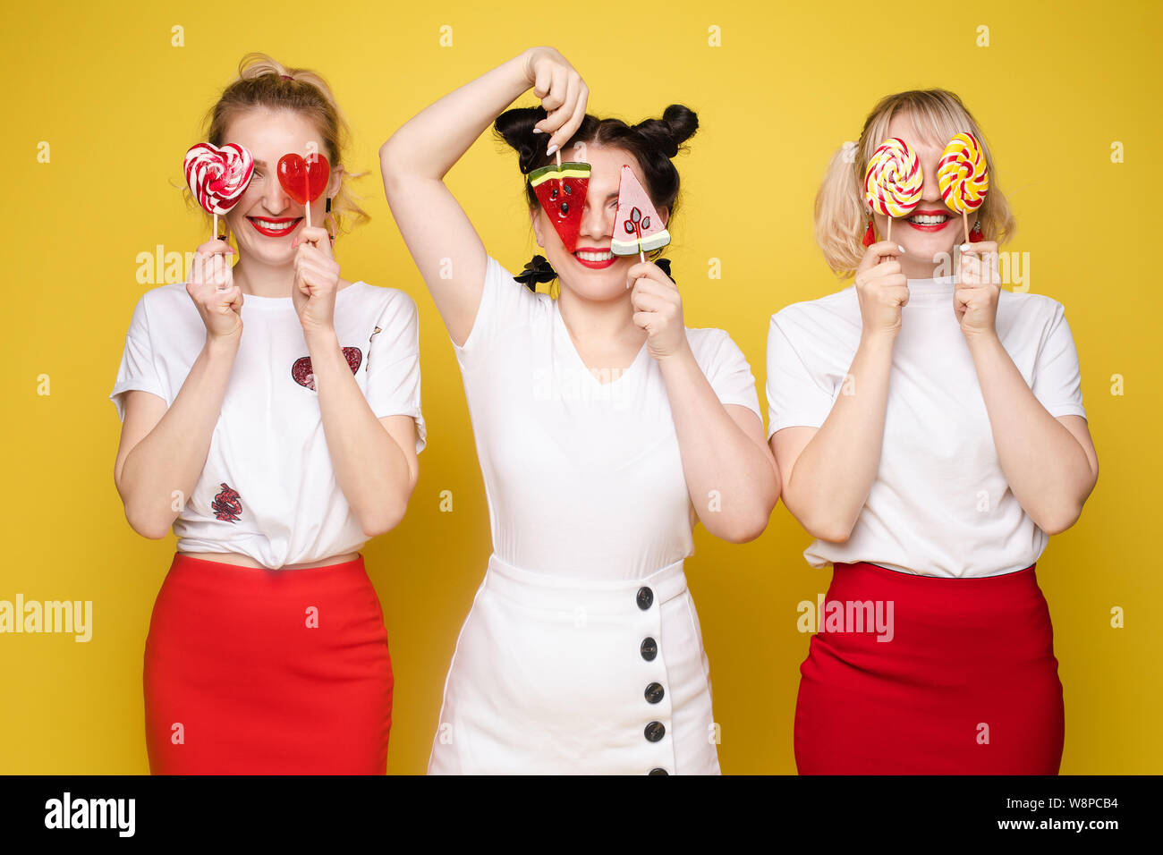 Three beautiful woman celebrating a party and having fun Stock Photo ...