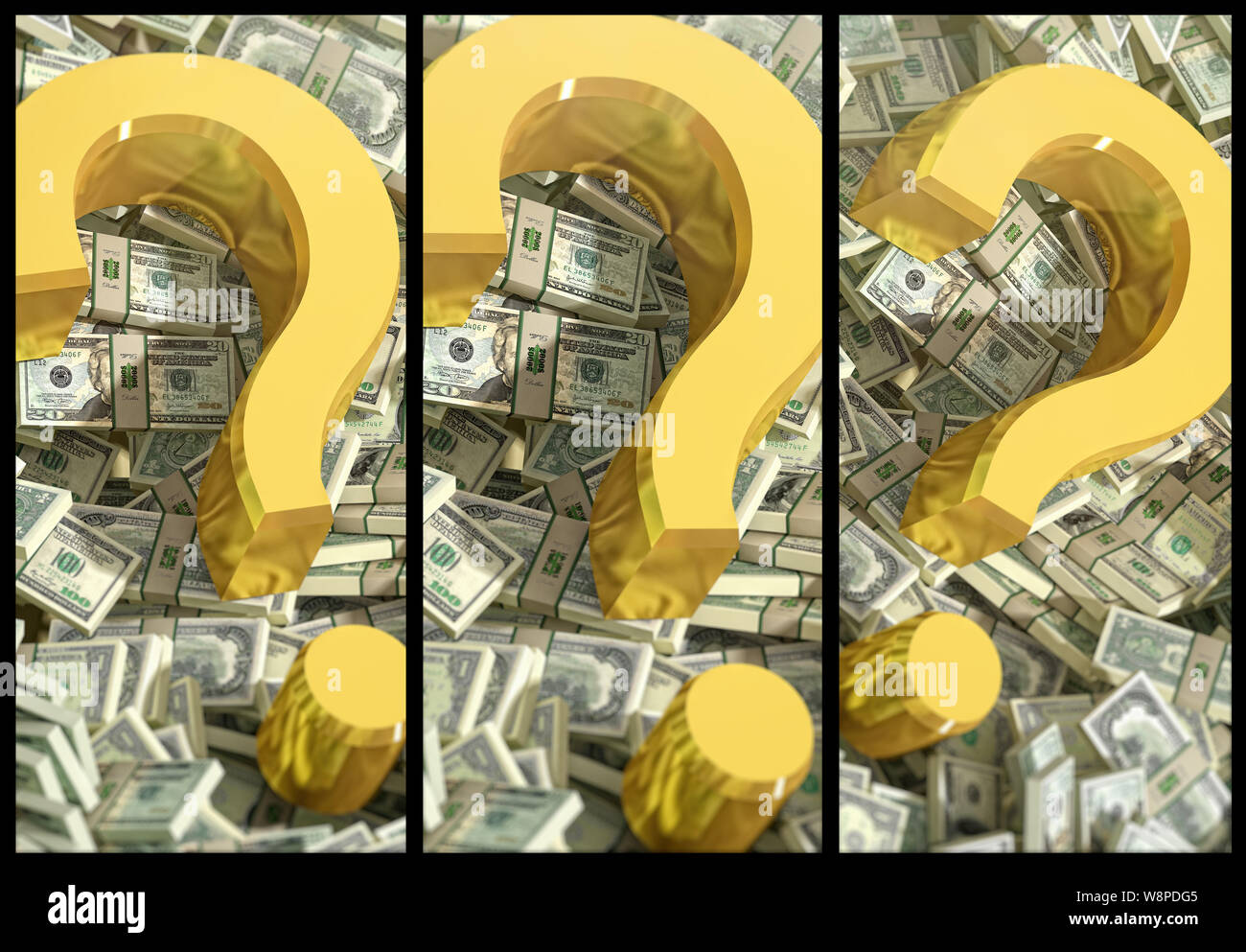 Question Mark on dollar banknotes - 3d Rendering Stock Photo - Alamy