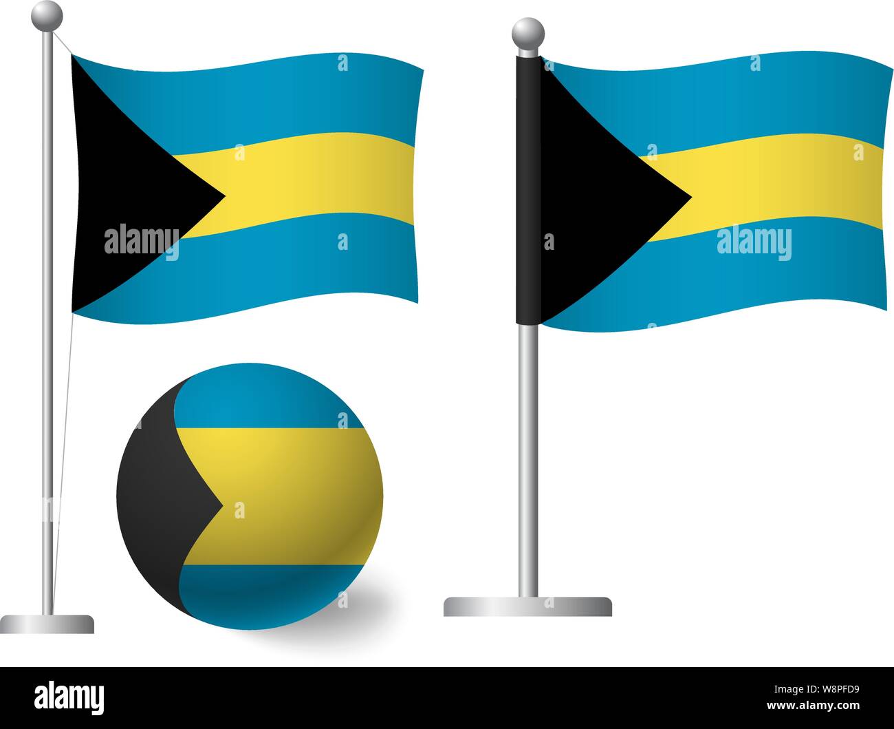 Bahamas flag on pole and ball. Metal flagpole. National flag of Bahamas ...
