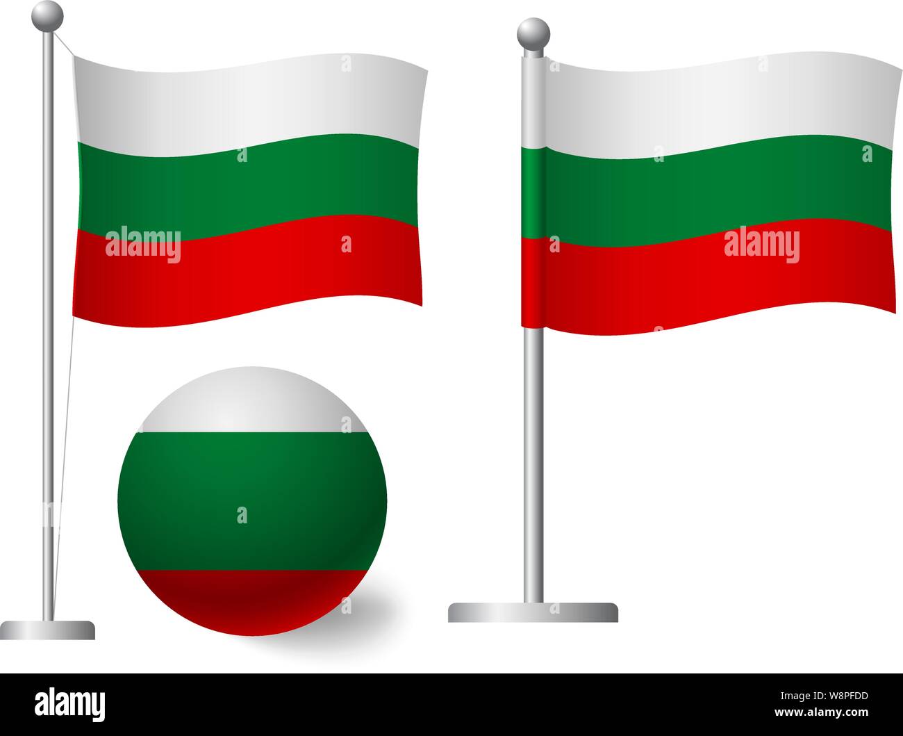 Bulgaria flag on pole and ball. Metal flagpole. National flag of ...