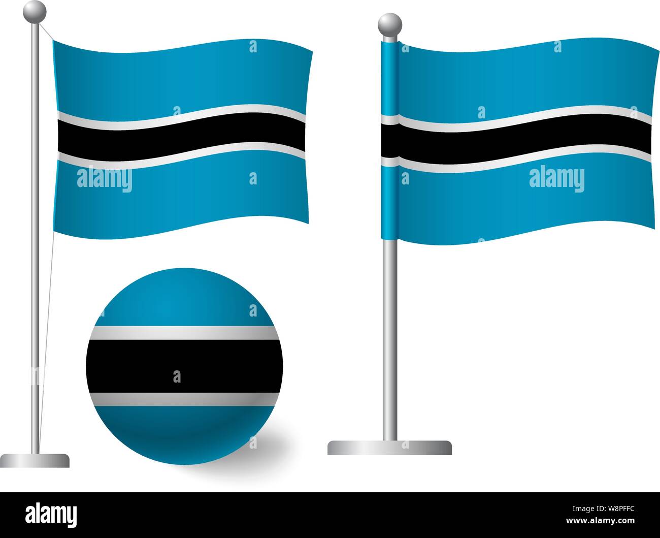 Botswana flag on pole and ball. Metal flagpole. National flag of Botswana vector illustration ...