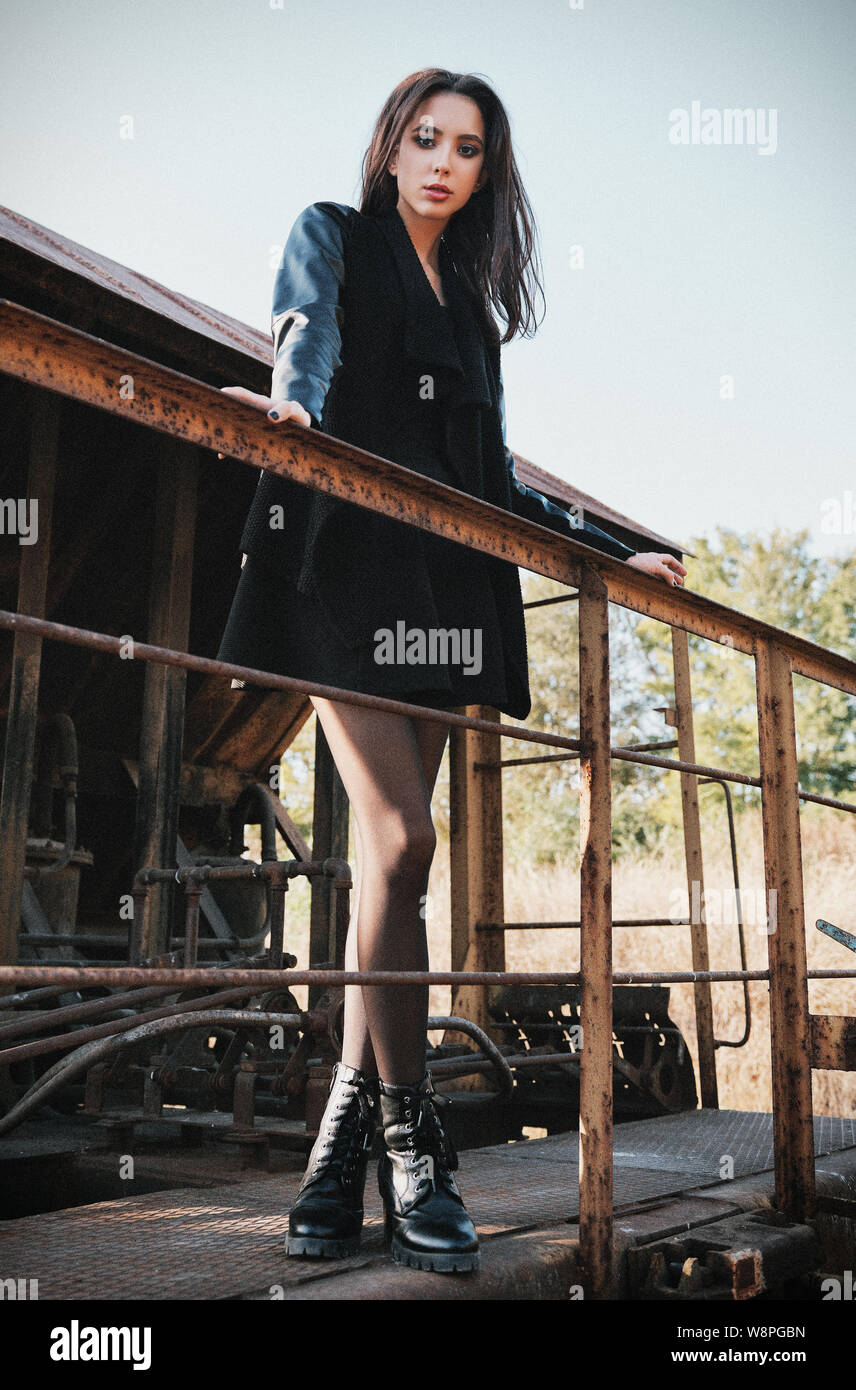 Fashion Shot Portrait Of The Cute Rock Girl Informal Model Dressed