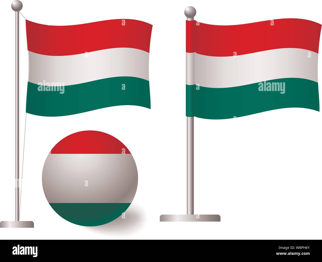 Hungary flag on pole and ball. Metal flagpole. National flag of Hungary ...