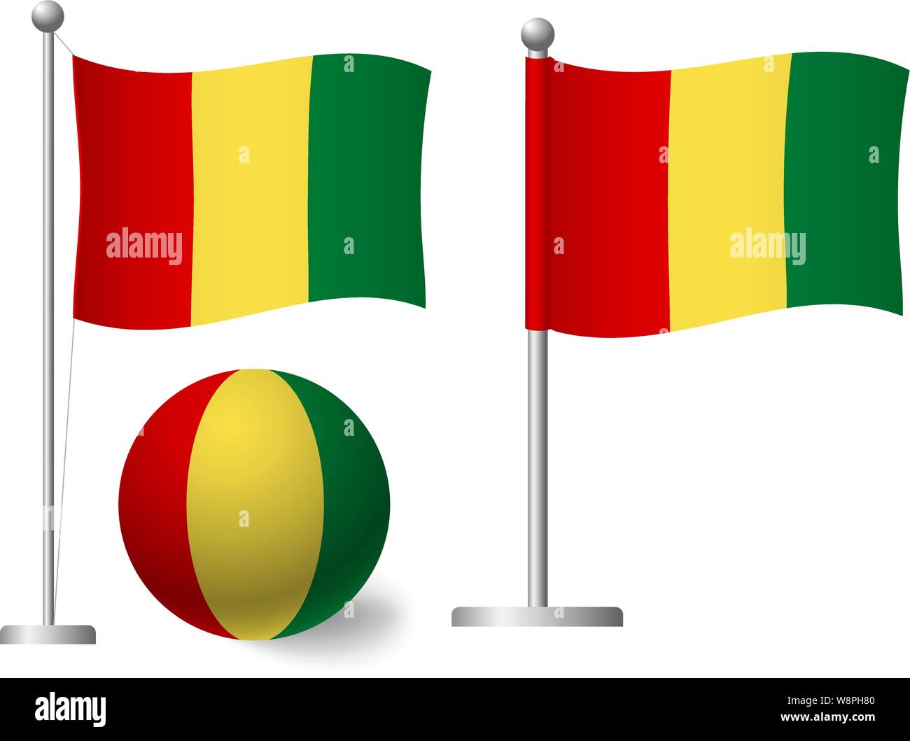 Guinea flag on pole and ball. Metal flagpole. National flag of Guinea ...