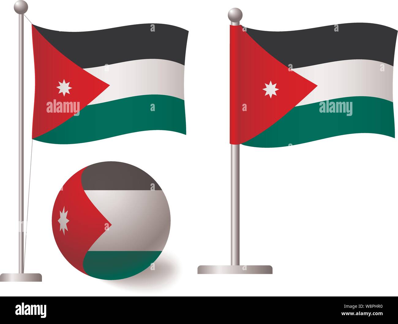 jordan flag on pole and ball. Metal flagpole. National flag of Jordan ...