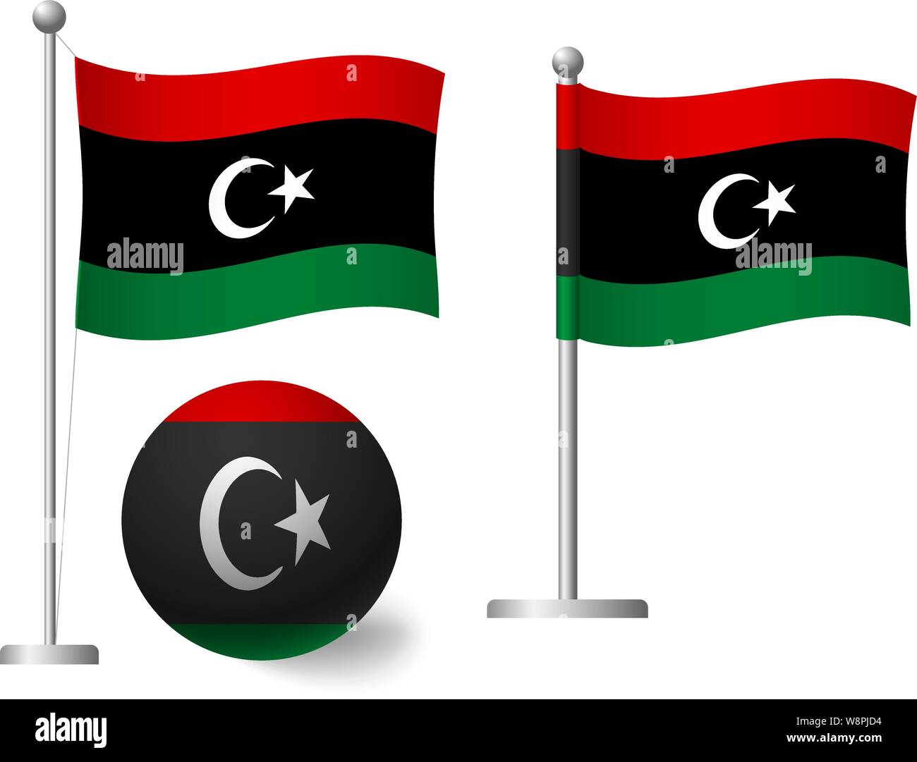 libya flag on pole and ball. Metal flagpole. National flag of libya ...