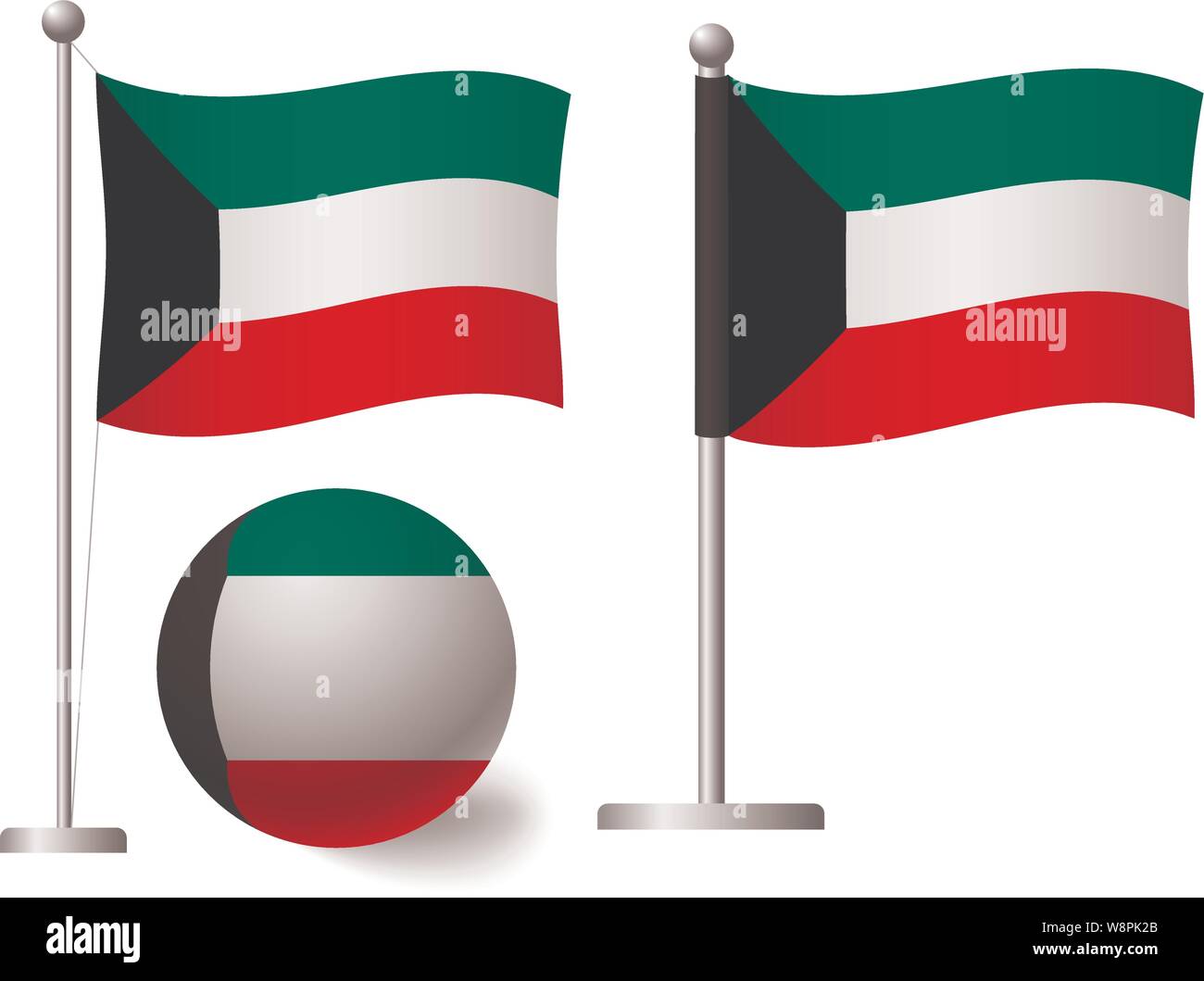 kuwait flag on pole and ball. Metal flagpole. National flag of Kuwait ...