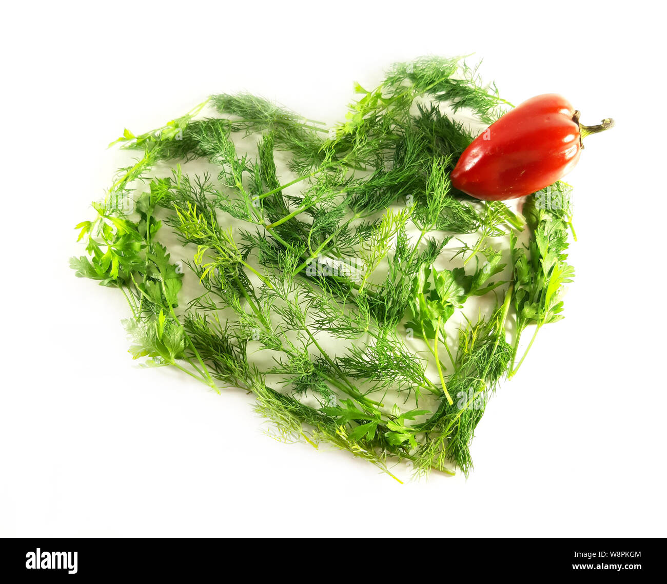 Greens heart, ecology, food, dill. Symbol love. Isolated green object ...