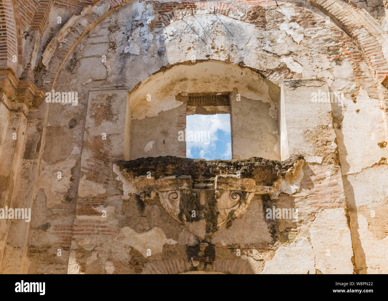 Ancient ruins at the Antigua Guatemala Cathedral, in Antigua, Guatemala ...