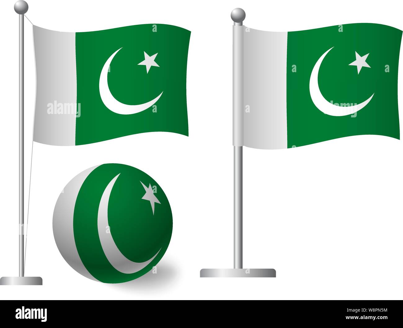 Pakistan flag on pole and ball. Metal flagpole. National flag of ...