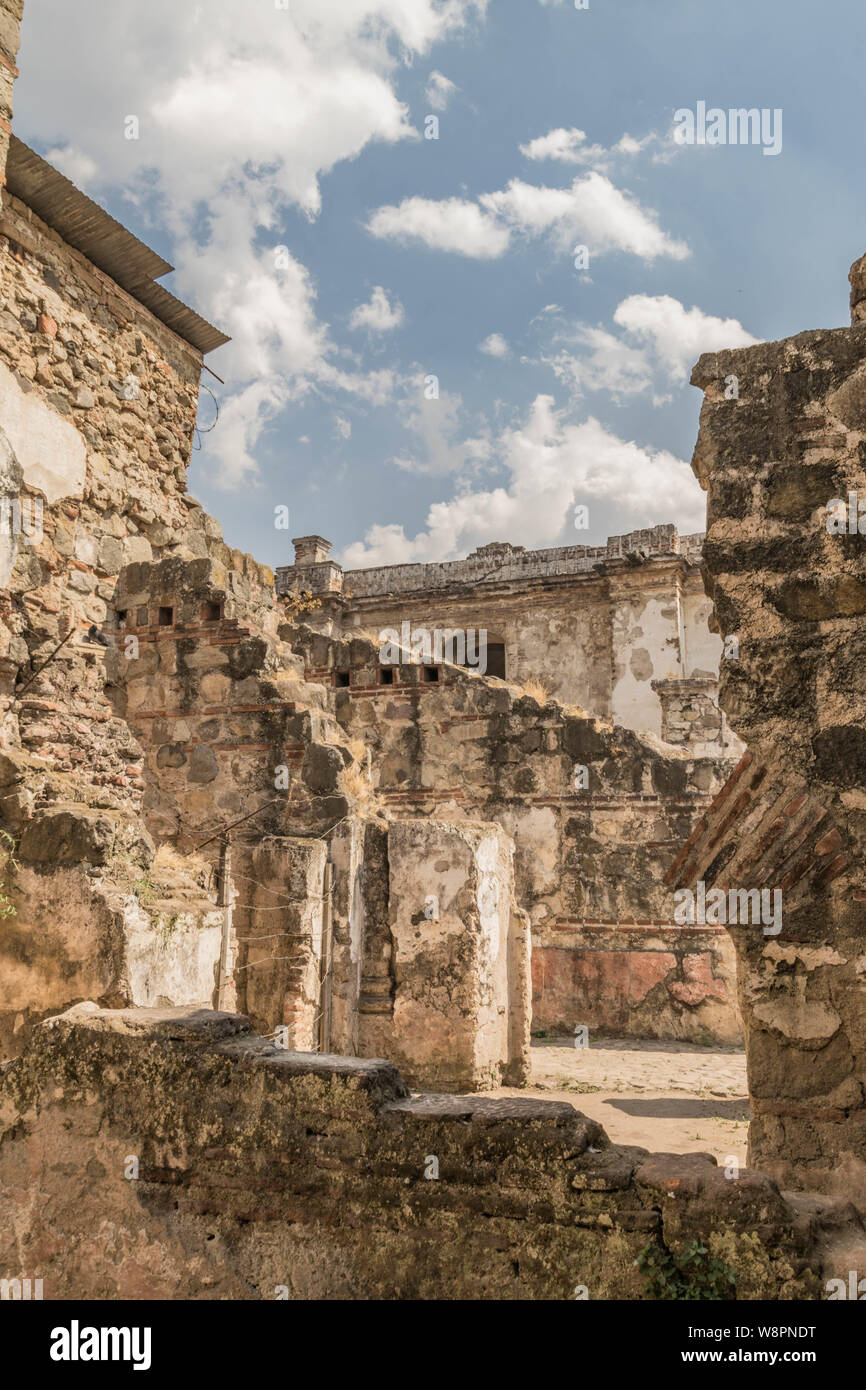 Ancient ruins at the Antigua Guatemala Cathedral, in Antigua, Guatemala ...