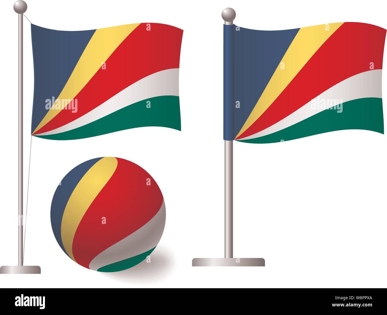 Seychelles flag on pole and ball. Metal flagpole. National flag of ...