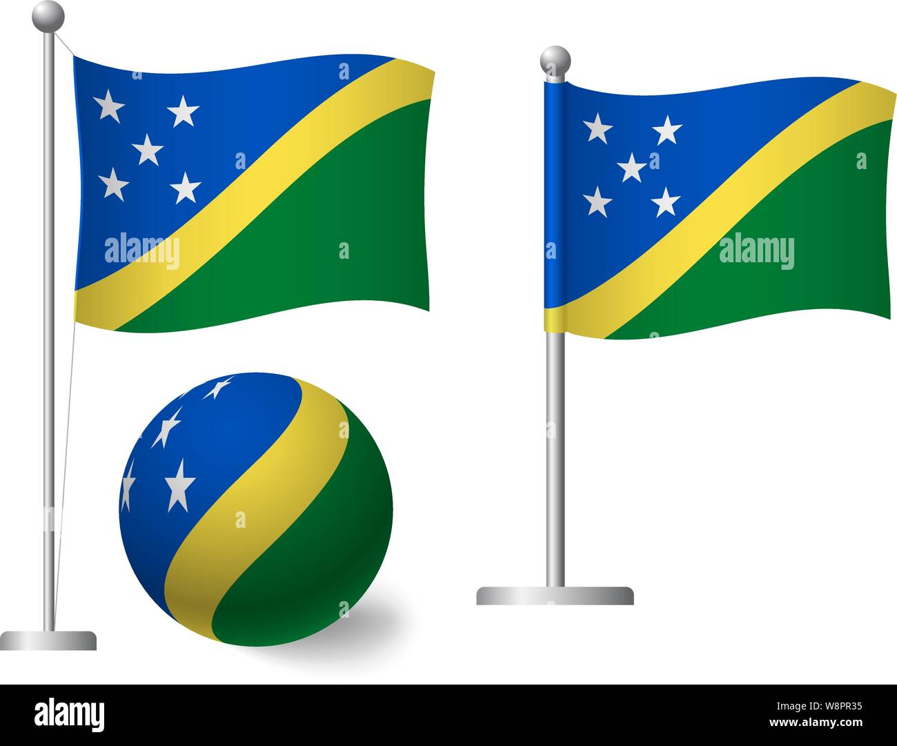 Solomon Islands flag on pole and ball. Metal flagpole. National flag of ...