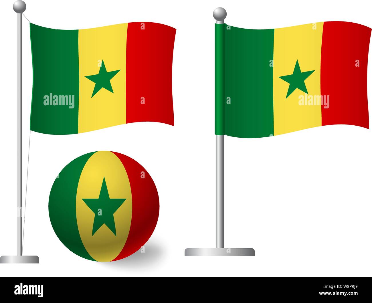 Senegal flag on pole and ball. Metal flagpole. National flag of Senegal vector illustration ...