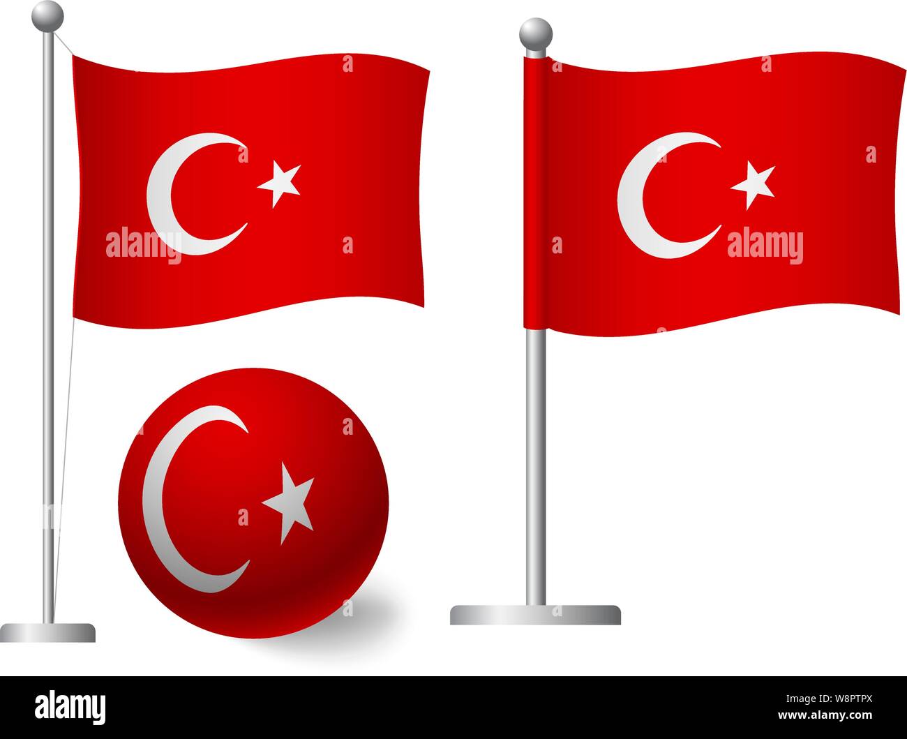 Turkey flag on pole and ball. Metal flagpole. National flag of Turkey ...