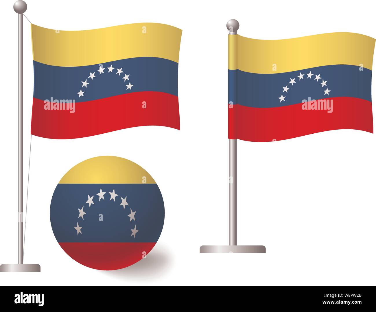 Venezuela flag on pole and ball. Metal flagpole. National flag of ...