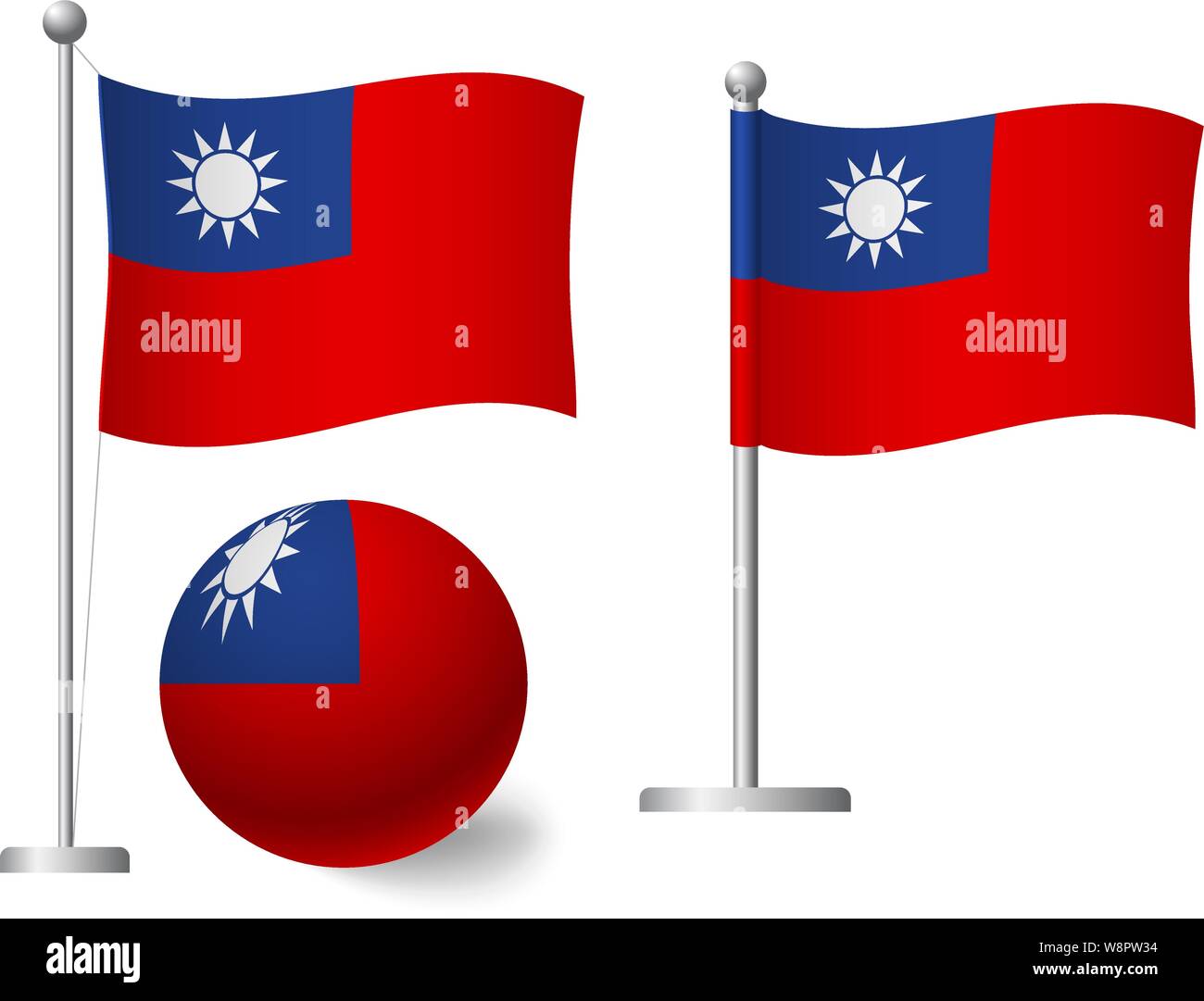 Taiwan flag on pole and ball. Metal flagpole. National flag of Taiwan ... Taiwan flag on pole and ball. Metal flagpole. National flag of Taiwan ...